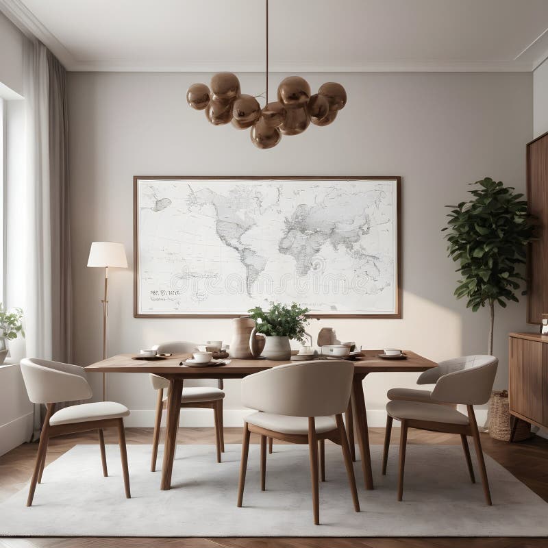 This Elegant Dining Room Setting is Completed by a Mock-up Poster Map ...