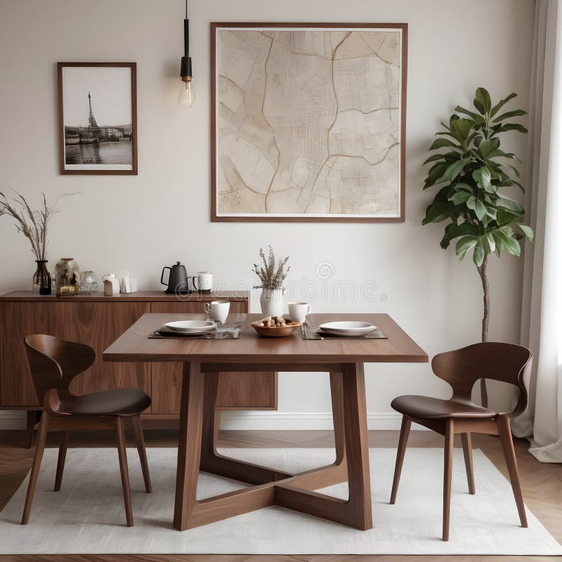 This Elegant Dining Room Setting is Completed by a Mock-up Poster Map ...