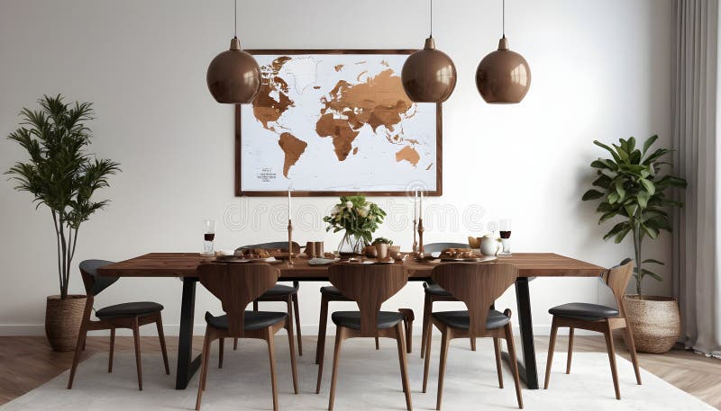This Elegant Dining Room Setting is Completed by a Mock-up Poster Map ...