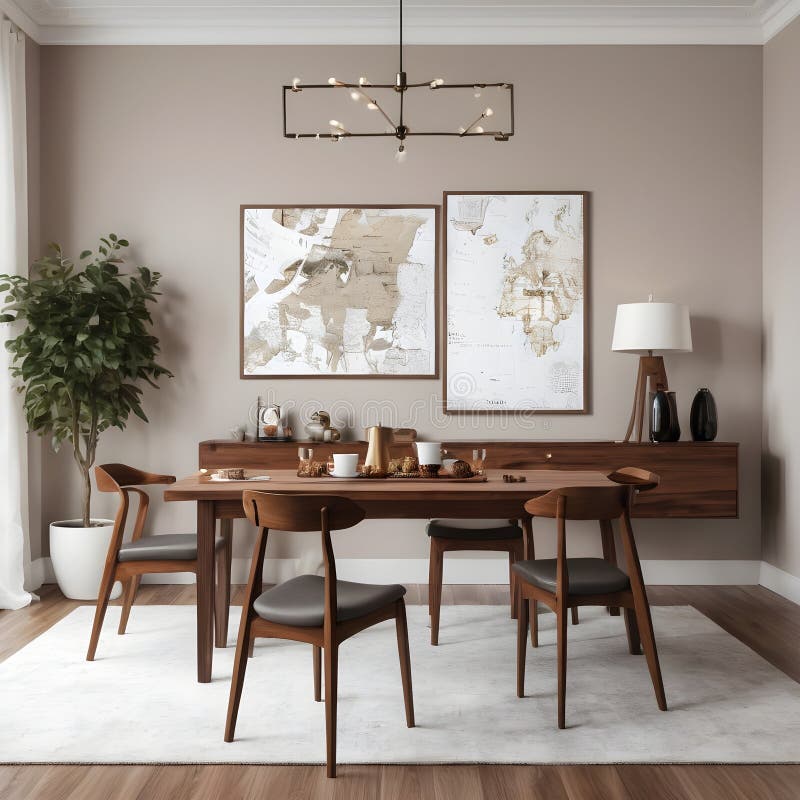 This Elegant Dining Room Setting is Completed by a Mock-up Poster Map ...