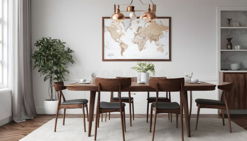 This Elegant Dining Room Setting is Completed by a Mock-up Poster Map ...