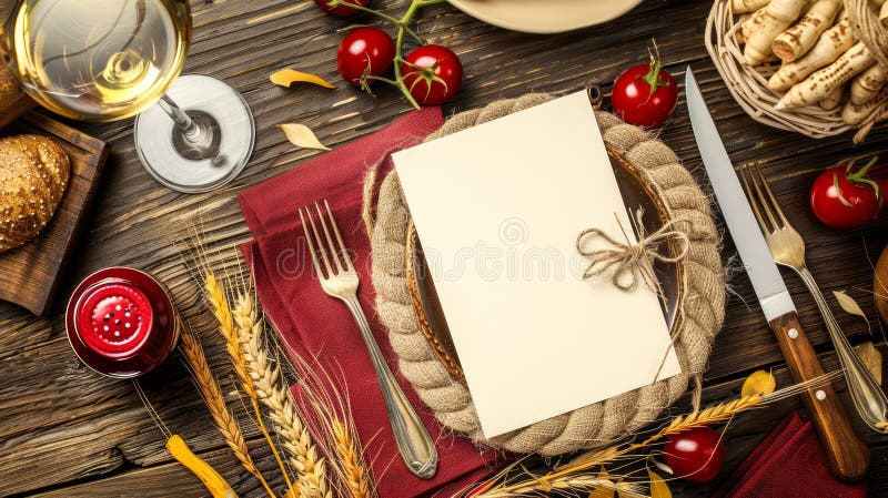 Elegant Dining Setting with a Blank White Card on a Plate and Flatware ...