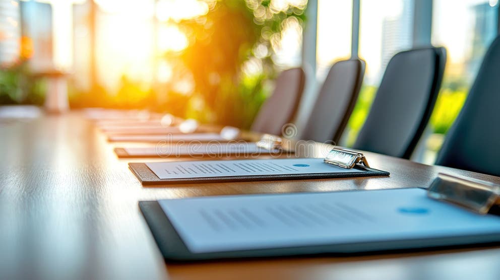Elegant Dining Setup with Clipboards and Documents in Sunlit Room Stock ...