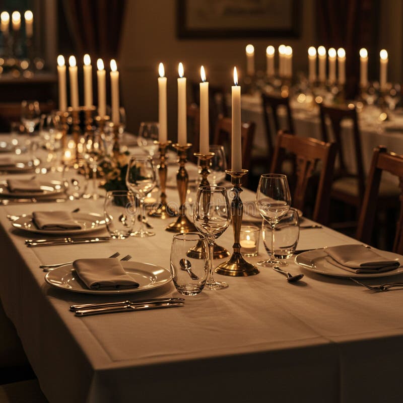 Elegant Dining Setup Featuring a Long Table Covered with a White ...