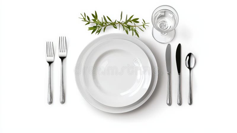 Elegant Dining Setup Featuring White Plates Silver Cutlery a Glass of ...