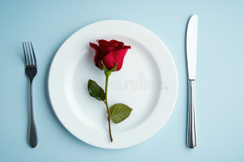 Elegant Dining Setup Red Rose Blank Menu Card Silver Cutlery Pastel ...