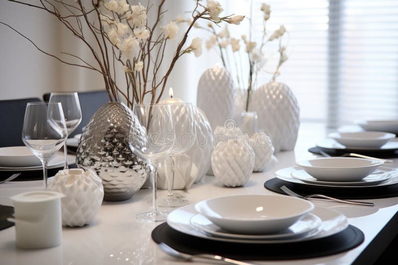 An Elegant Dining Table Set-up Using White and Silver Disposable ...