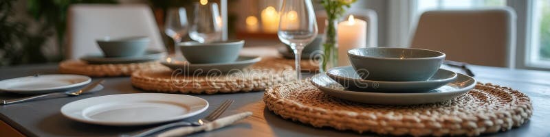 Elegant Dining Table Setting with Candlelit Ambiance and Neutral Tones ...