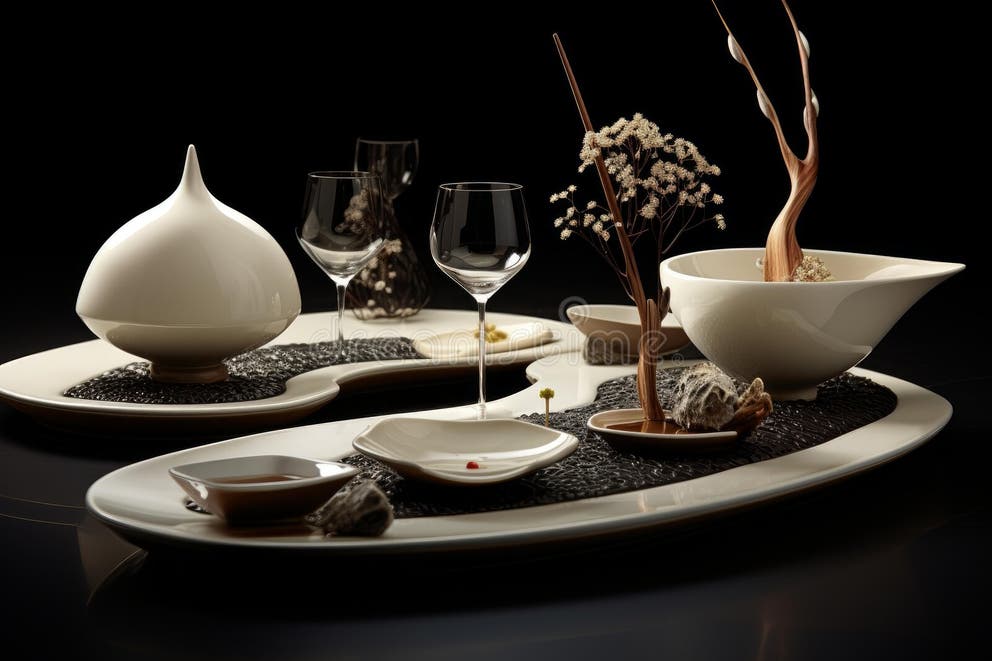 Elegant Dining Table Setting with Modern Dinnerware Stock Photo - Image ...