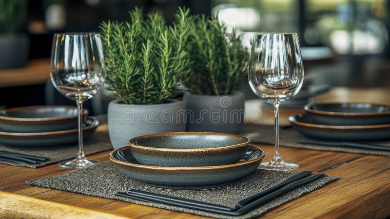 Elegant Dining Table Setting with Plants and Glassware - Perfect for ...