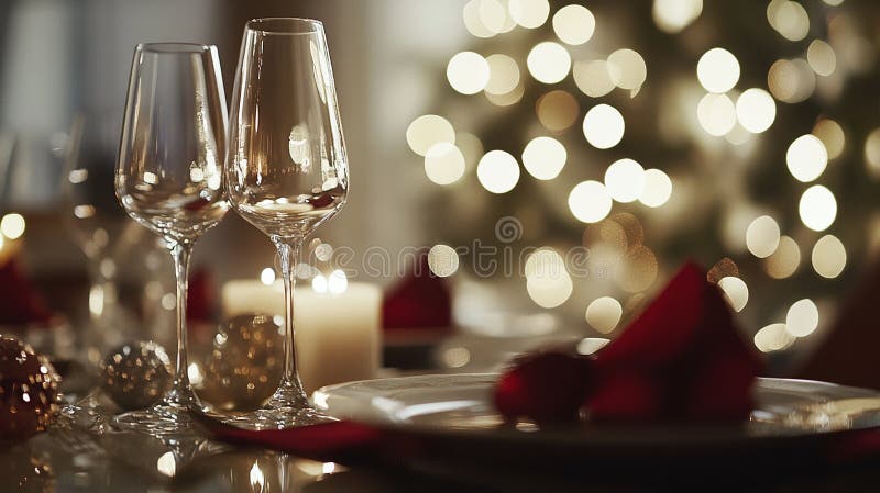 Elegant Dining Table Setup with Sparkling Glasses and Festive ...