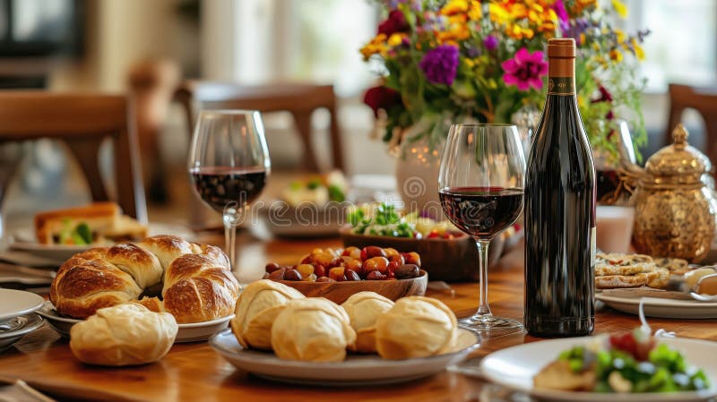 Elegant Dining Table Wine Fresh Bread Display Stock Photos - Free ...