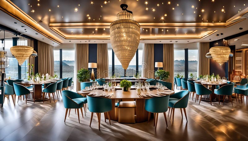 Elegant Dining with a View: Luxury Restaurant Interior Stock ...