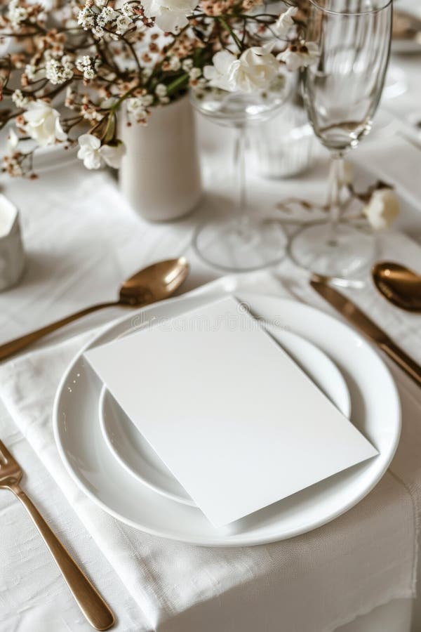 Elegant Dining Wedding Table Setting Featuring a Blank Menu Card for ...