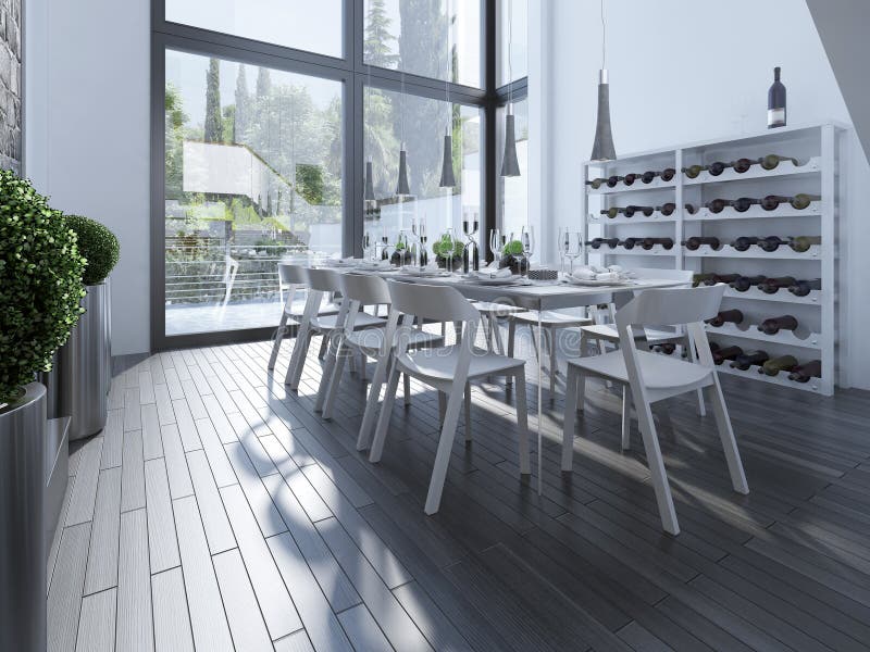 Elegant Dining with Wine Rack Stock Photo - Image of contrast, interior ...