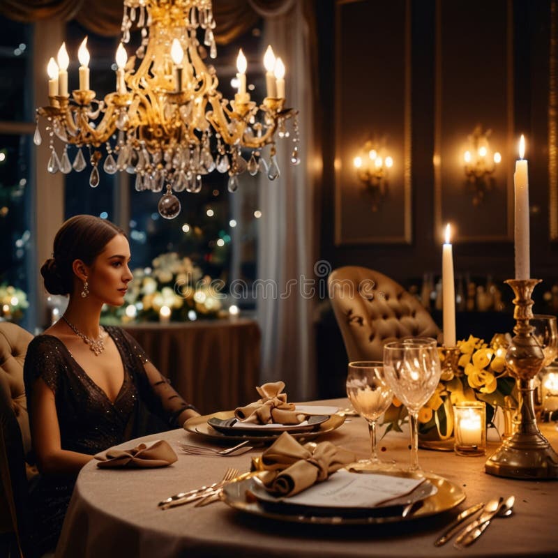 Elegant Dinner Party, a Luxurious Evening Setting Stock Illustration ...