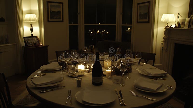Elegant Dinner Party, Table Setting, Night, Mansion, Candles, Wine ...