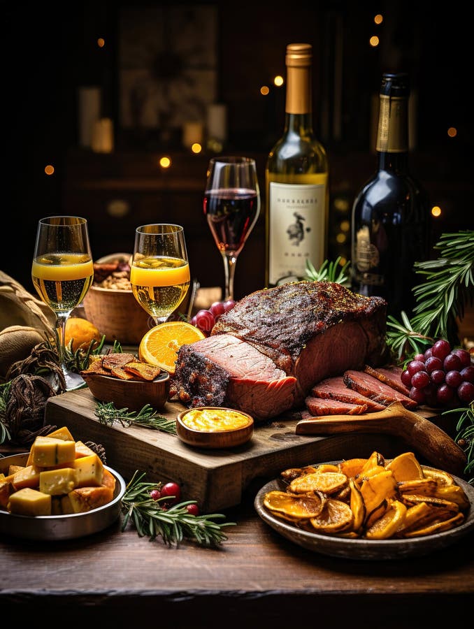 Elegant Dinner Setting with Delectable Meat, Fresh Vegetables, and Fine ...