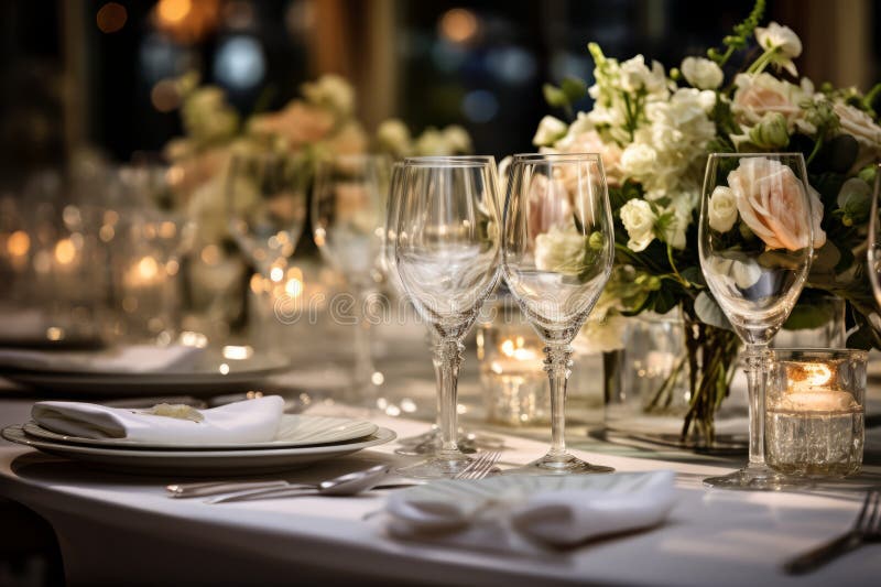 Elegant Dinner Setup with Sparkling Wine Glasses Stock Illustration ...