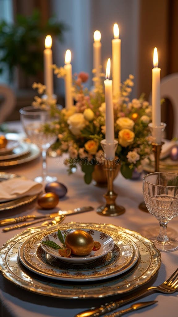 Elegant Dinner Table with Candles and Floral Centerpiece Stock Image - Image of romantic ...