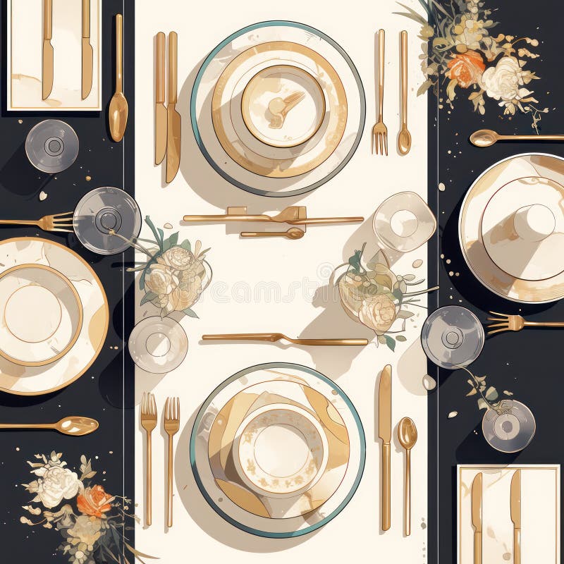Elegant Dinner Table Setting Illustration Stock Illustration ...