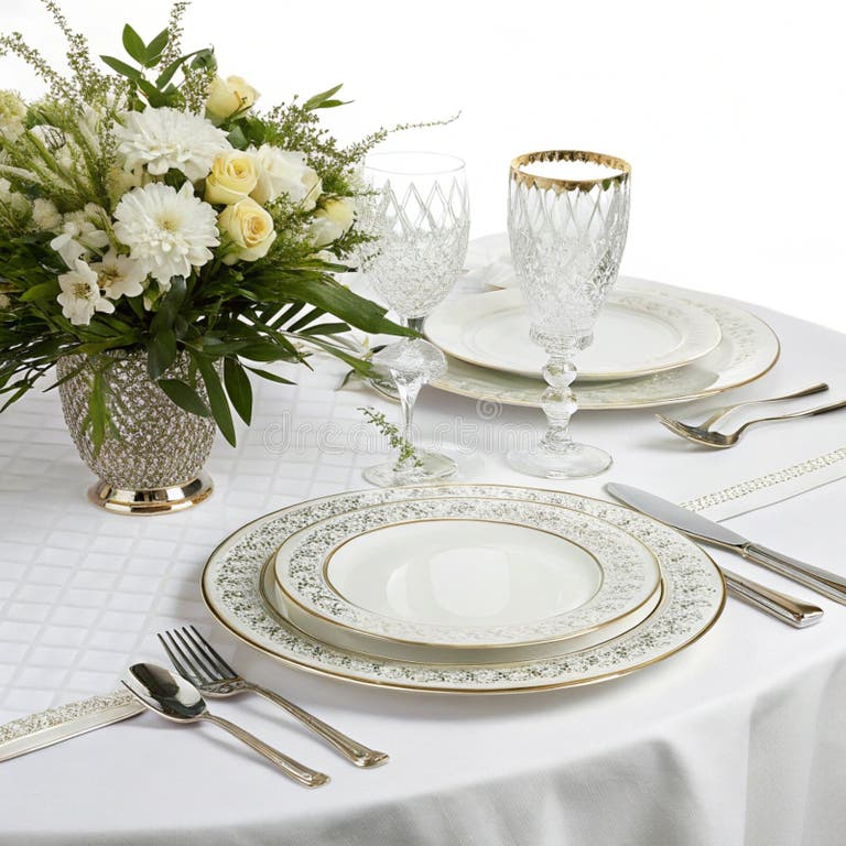 Elegant Dinner Table Setting Isolated on White Background Stock Illustration - Illustration of ...