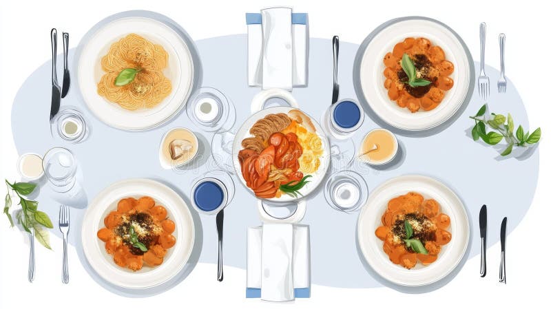 Elegant Dinner Table Setting Stock Illustration - Illustration of ...