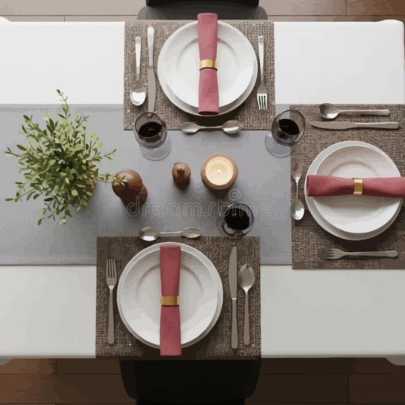 Elegant Dinner Table Setting: Overhead View Stock Vector - Illustration of shelf, brand: 397332557