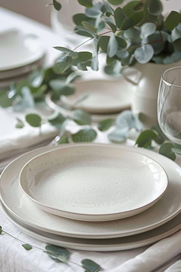 Elegant Dining Table Setting with White Dishes and Fresh Floral ...
