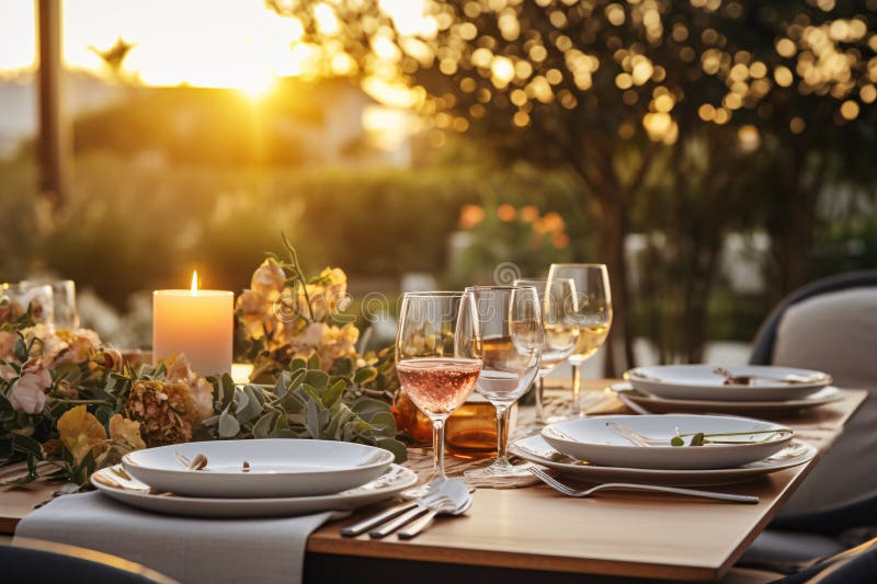 Elegant Dinner Table Setting with Wine, Candlelight, and Fine Dining ...