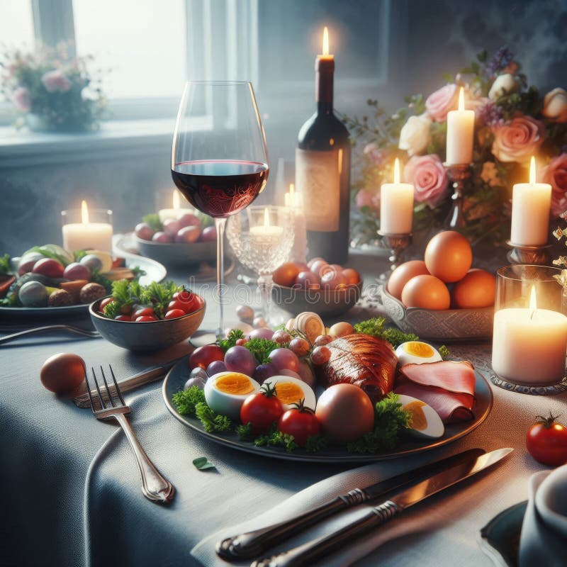 Elegant Dinner Table Setting with Wine and Gourmet Food Stock Image - Image of dining, inviting ...