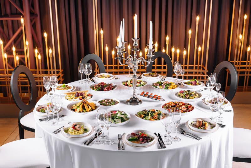 Elegant Dinner Table Setup with Candlelight Stock Image - Image of posh ...