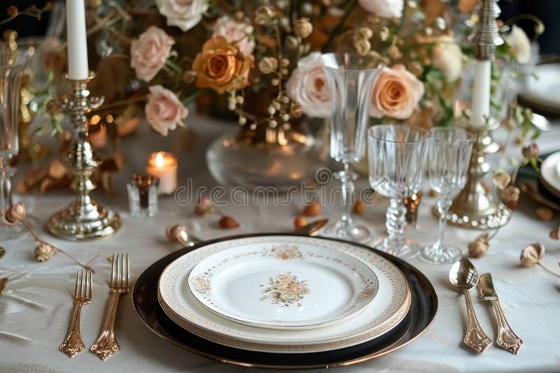 Elegant Dinnerware Sparkling on Table Setting for a Celebration Stock ...