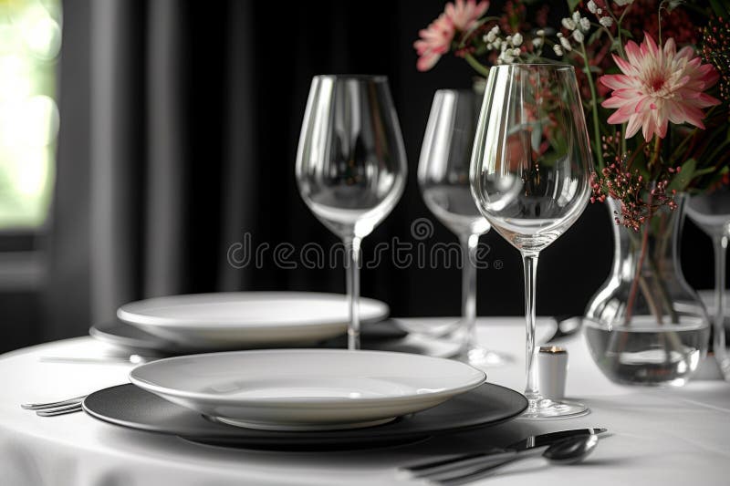 Elegant Dinnerware Sparkling on Table Setting for a Celebration Stock ...