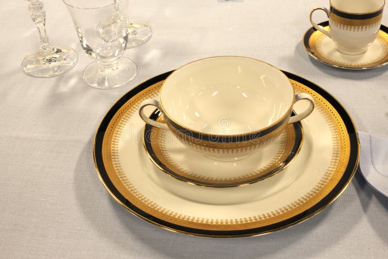 Elegant Dish with Cup of Fine Ceramics on the Table Stock Photo - Image ...