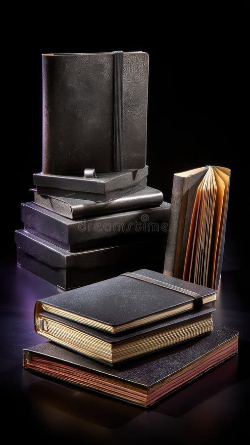 Elegant Display of Black Notebooks, Journals, and Keepsake Boxes with ...