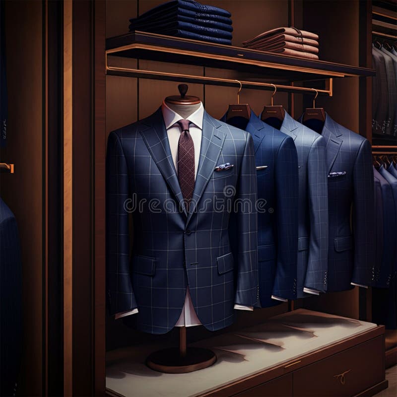 Elegant Display of Blue Suits with a Windowpane Pattern Inside a ...