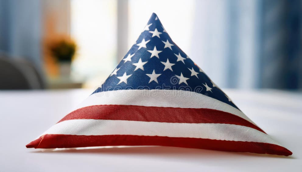 Elegant Display of a Folded Triangular American Flag on a Pristine ...