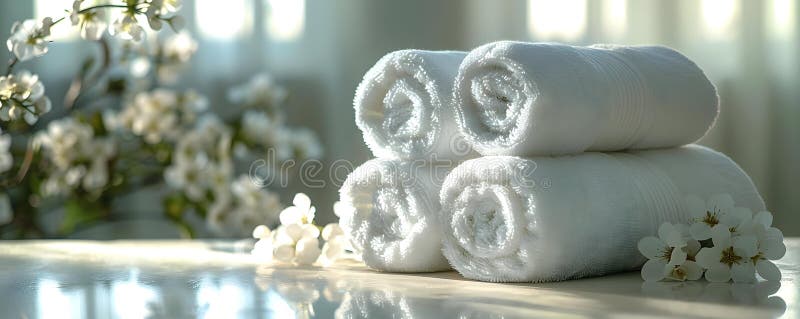 An Elegant Display of a Fresh White Towel in a Tranquil Spa Environment ...