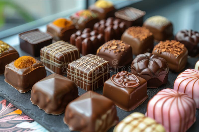 Elegant Display of Handmade Chocolates with a Focus on the Unique ...