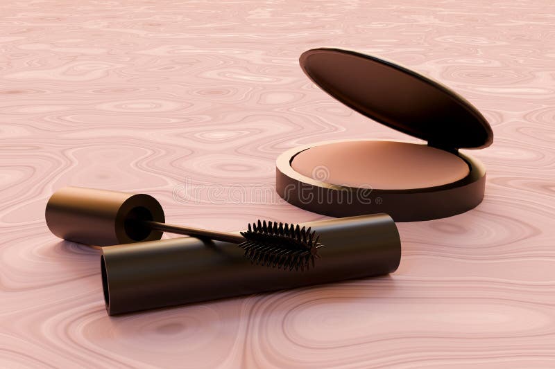 Elegant Display of Luxury Makeup Essentials 3D Illustration of Mascara ...