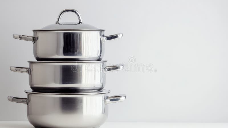 Elegant Display of Modern Stainless Steel Cooking Pots for Culinary ...