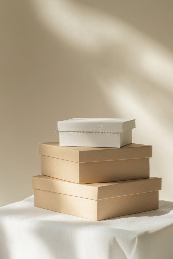 Elegant Display of Neutral Gift Boxes Stacked in Minimalist Studio ...