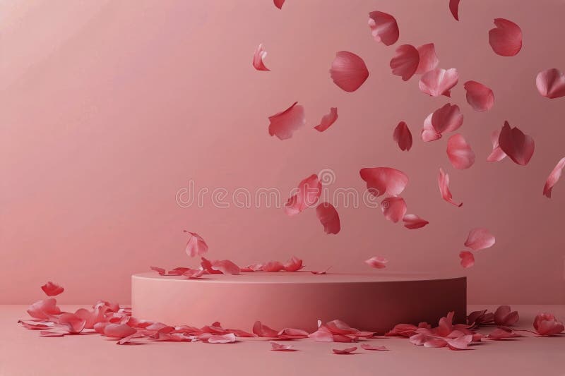 Elegant Display of Pink Petals Falling on a Round Stage with Soft Light ...