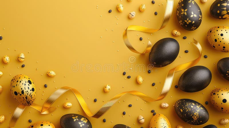 Elegant Display of Realistic Easter Eggs and Ribbon Frame on a Bright ...