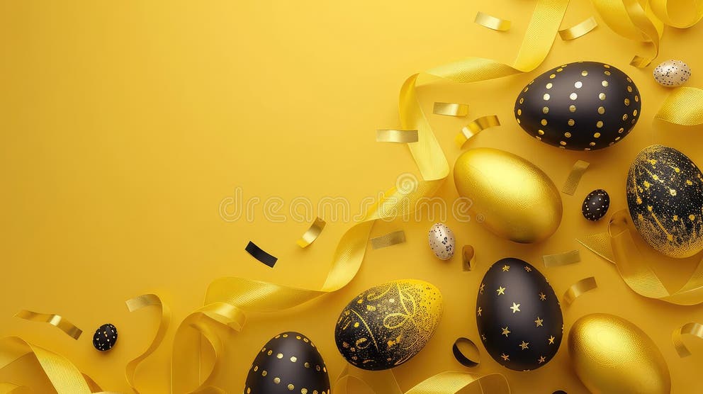 Elegant Display of Realistic Easter Eggs and Ribbon Frame on a Bright ...