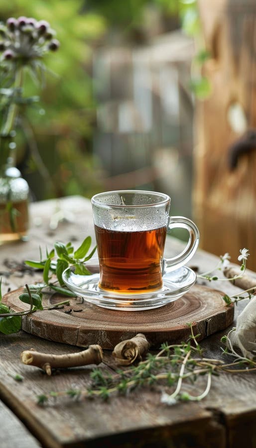 Elegant Display of Refreshing Dandelion Root Tea with Fresh Roots and ...