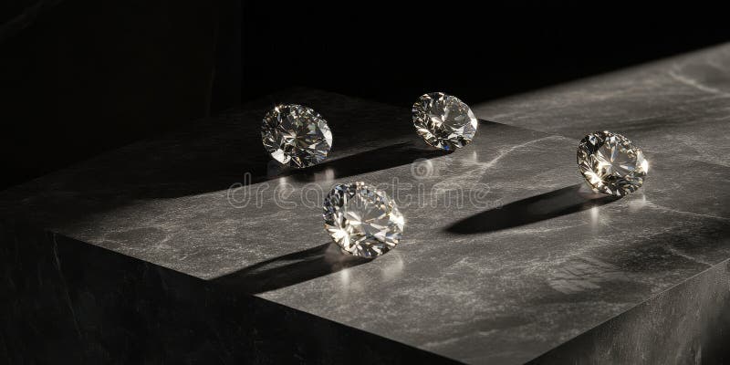 Elegant Display of Round Brilliant Diamonds on Dark Surface in Dramatic ...