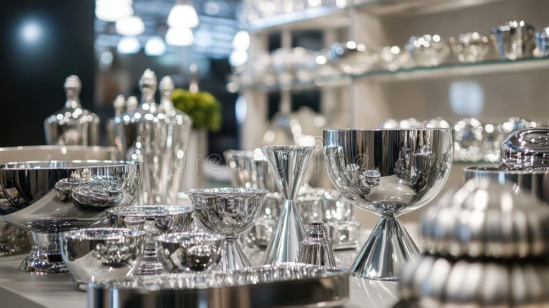 Elegant Display of Shiny Silver Plated Tableware and Decorative Bowls ...
