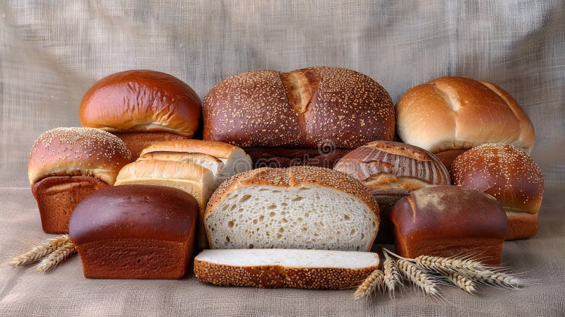 Elegant Display of Sliced Bread, Baguette, and French Rolls Surrounded ...